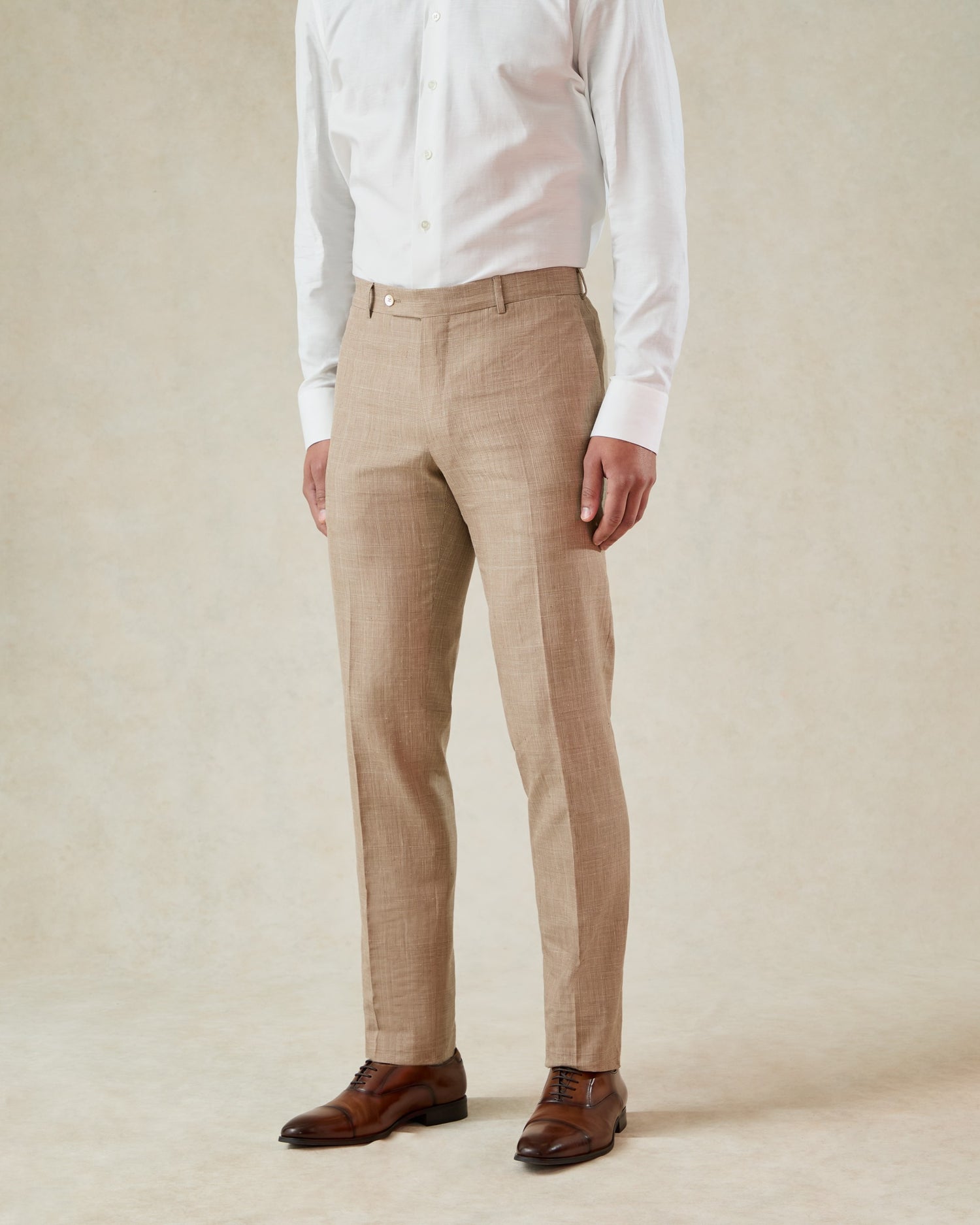 Kirk Linen Wool Silk Check Suit Tan