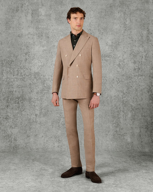 Kirk Linen Wool Silk Check Suit Tan